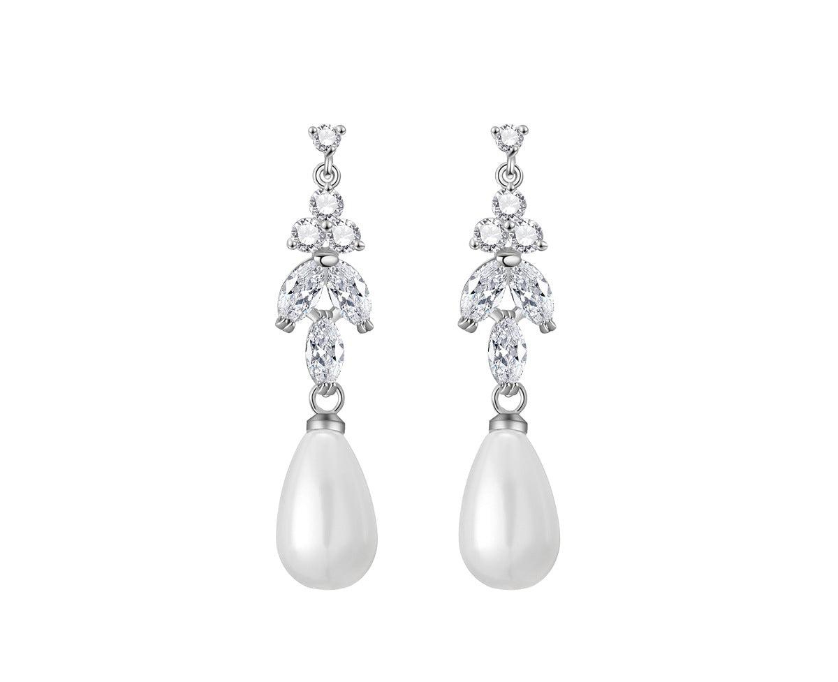 Click here for Leo Pearl and Crystal Drop Earrings - Silver prices