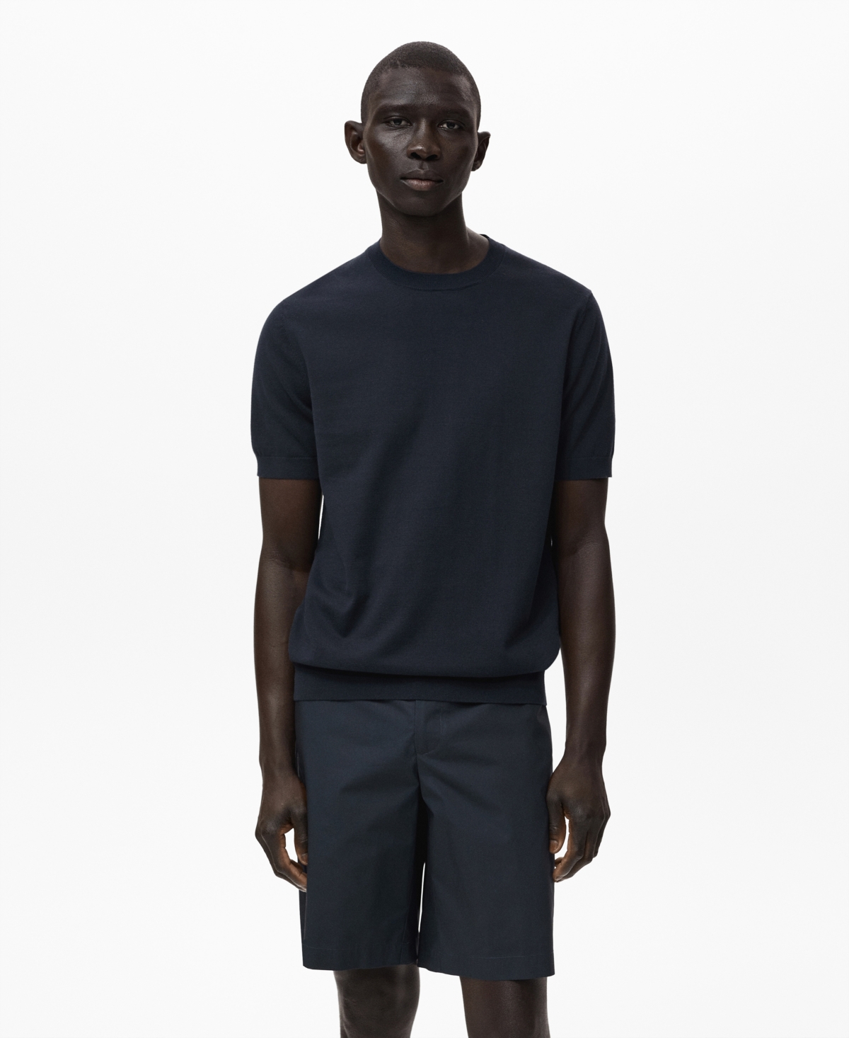 Click here for Mango Mens Cotton Fine-Knit T-Shirt - Dark Blue prices