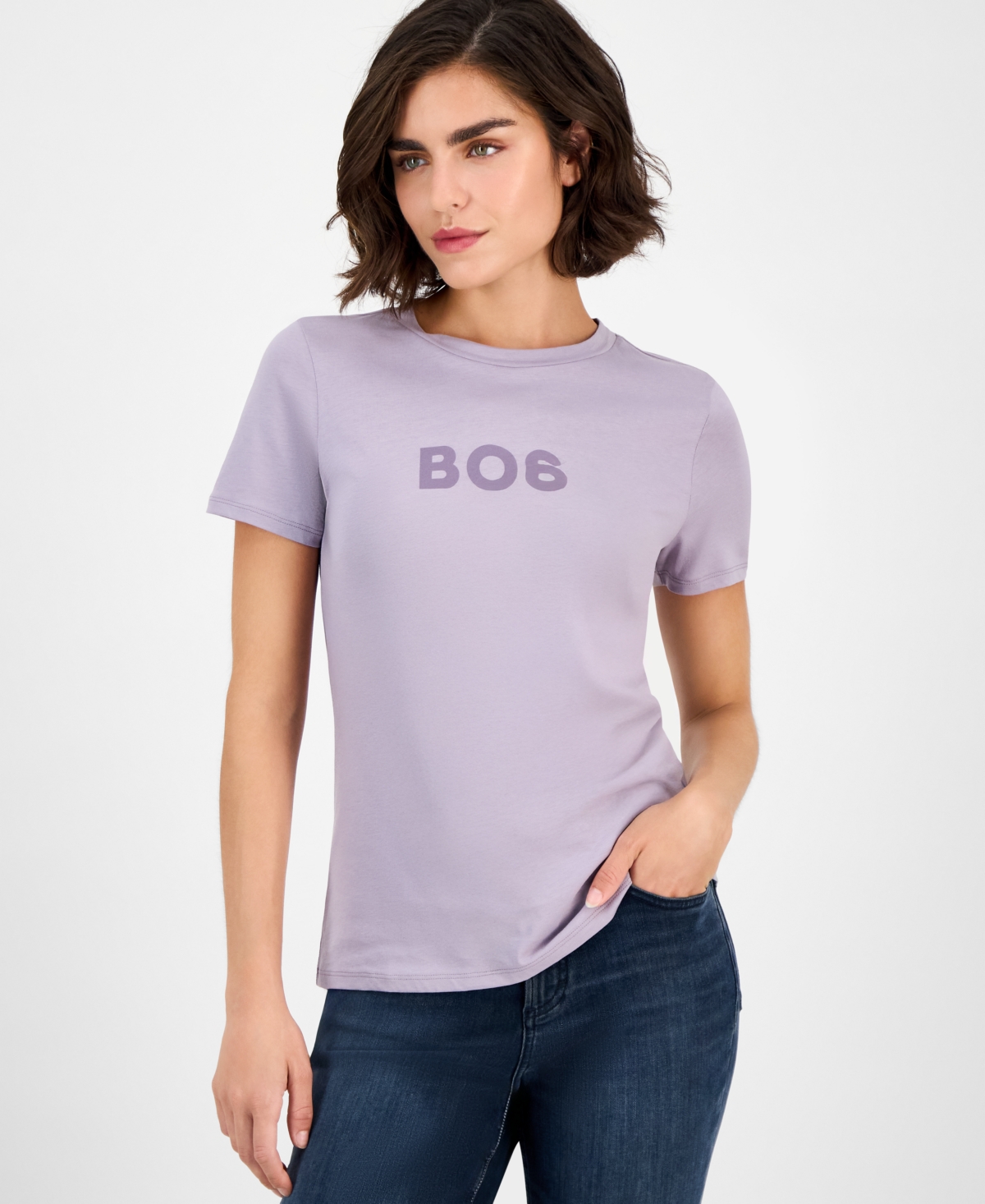 Click here for Boss Orange Womens Logo-Print Crewneck T-Shirt - L... prices