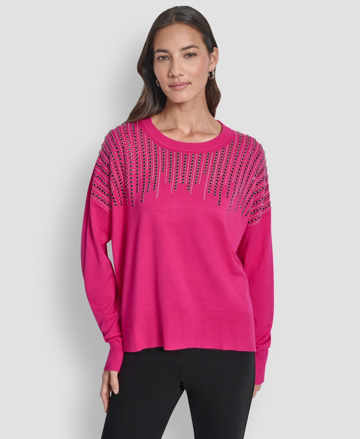 Click here for Dkny Womens Hotfix Fringe Long Sleeve Sweater - Fu... prices