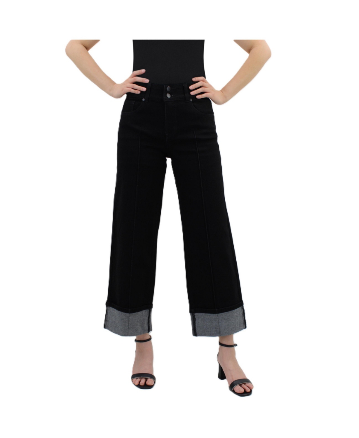 Click here for Indigo Poppy Black High-Rise Wide-Leg Cropped Cuff... prices
