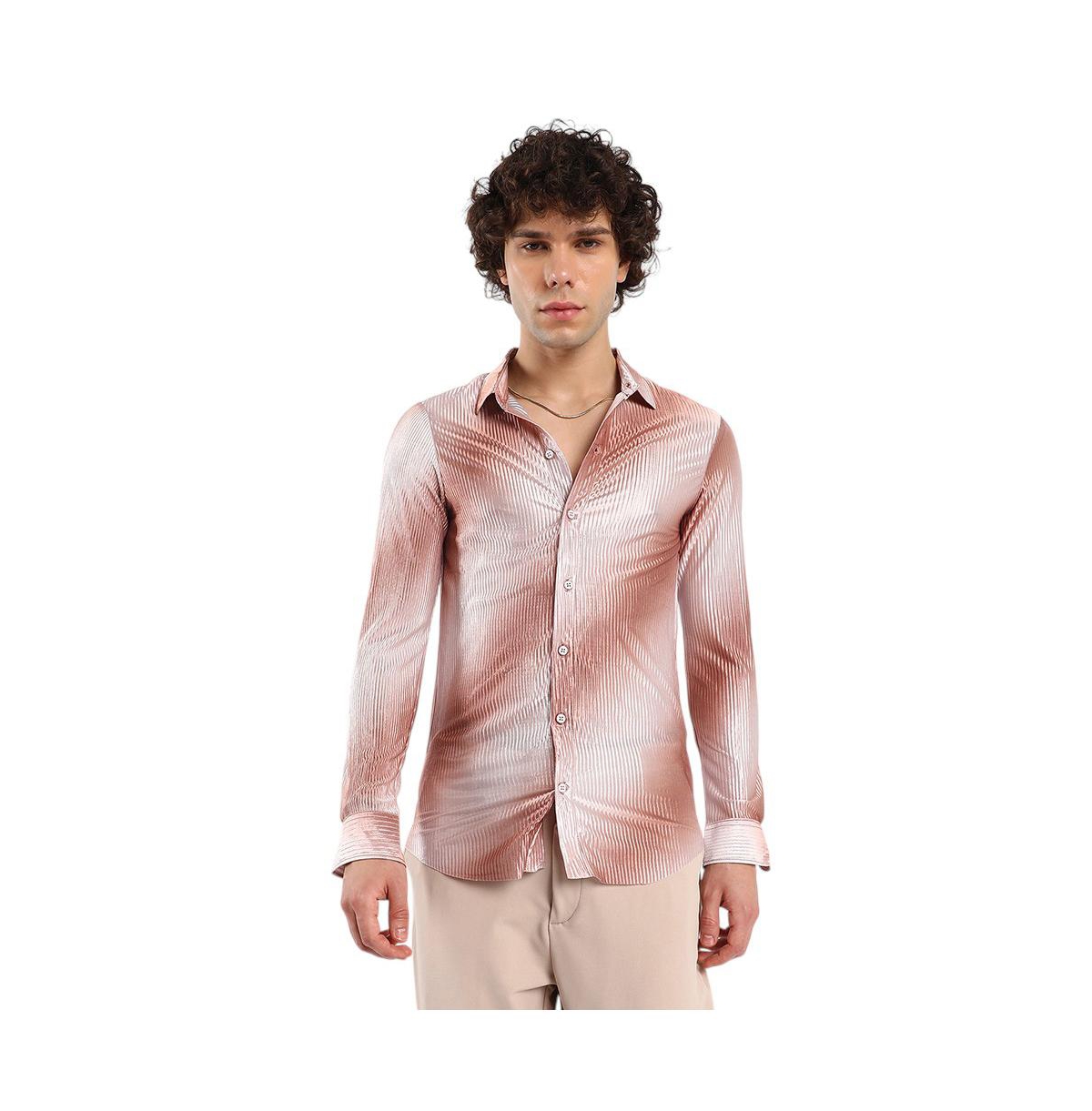 Click here for Campus Sutra Mens Ombre-Pleated Shirt - Brown prices
