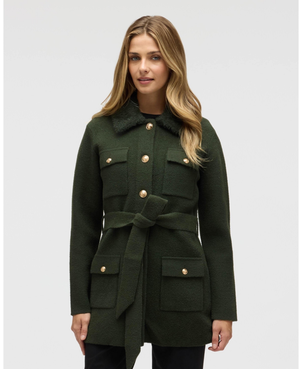 Click here for Nvlt Womens Mixed Media Military Belted Mink Coati... prices