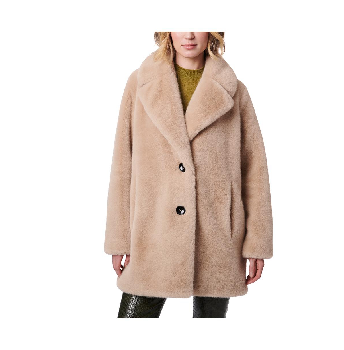 Click here for Bernardo Womens Swing Faux Fur Coat - Beige prices