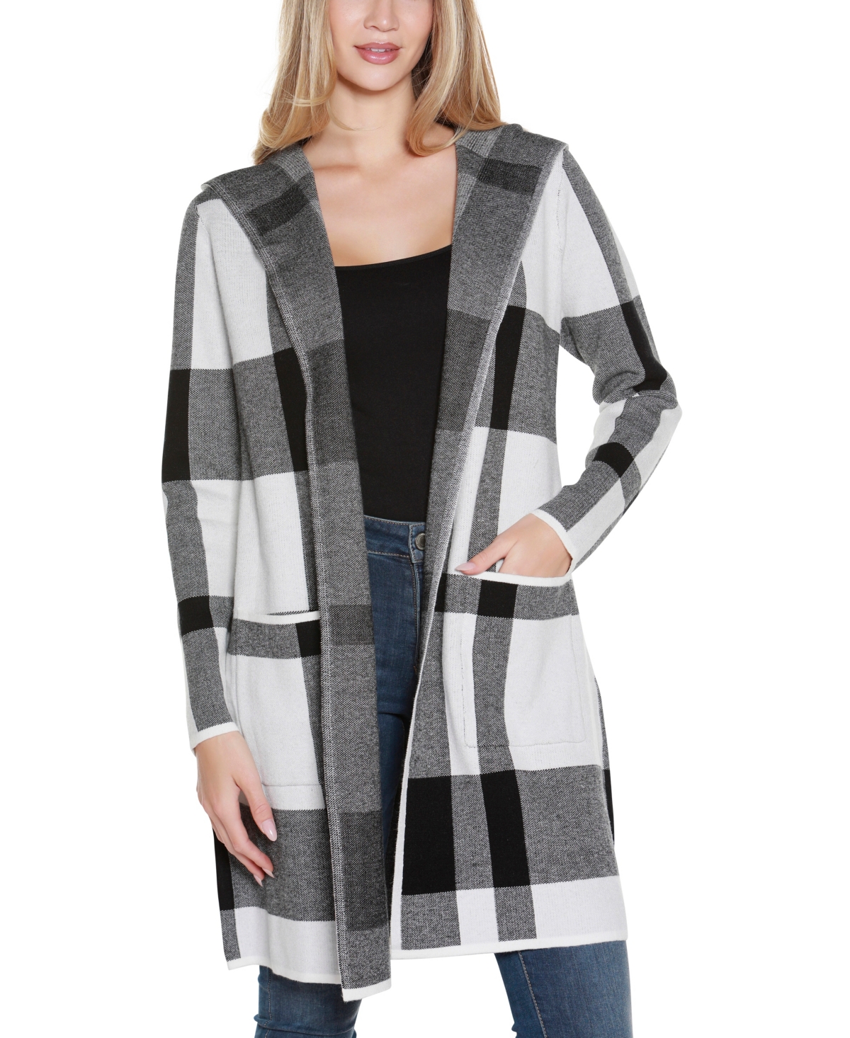 Click here for Belldini Womens Hooded Plaid Coatigan Sweater - Wi... prices