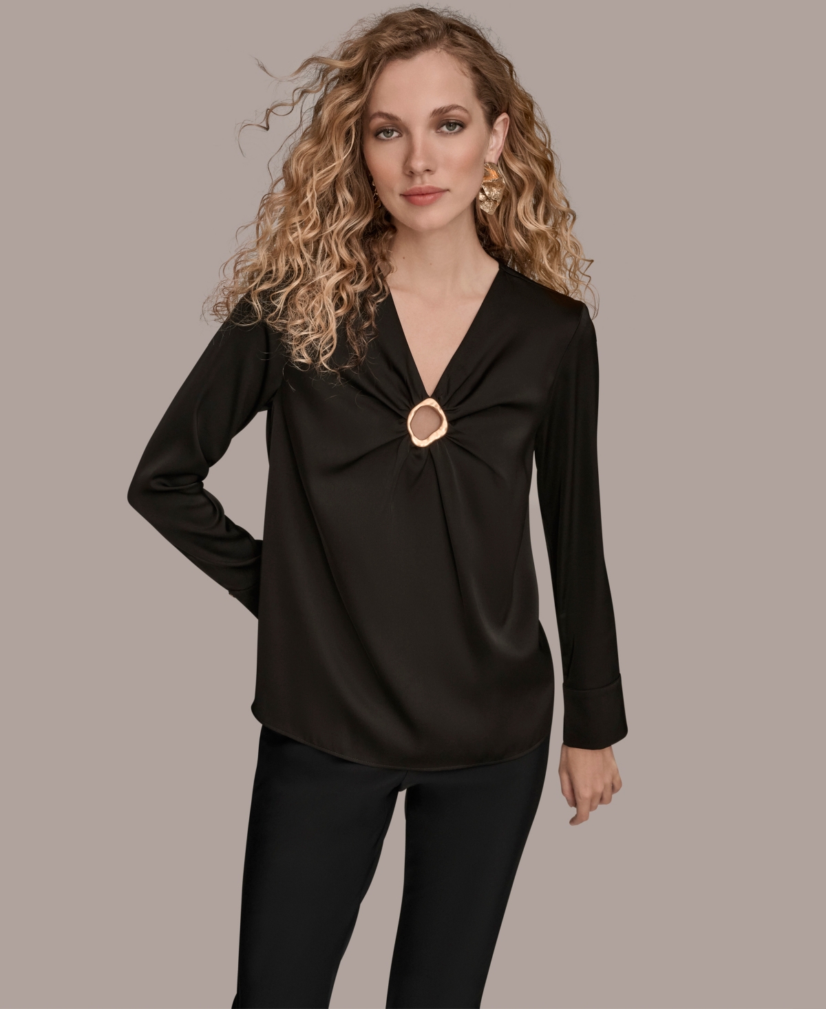 Click here for Donna Karan New York Womens V-Neck Embellished Top... prices