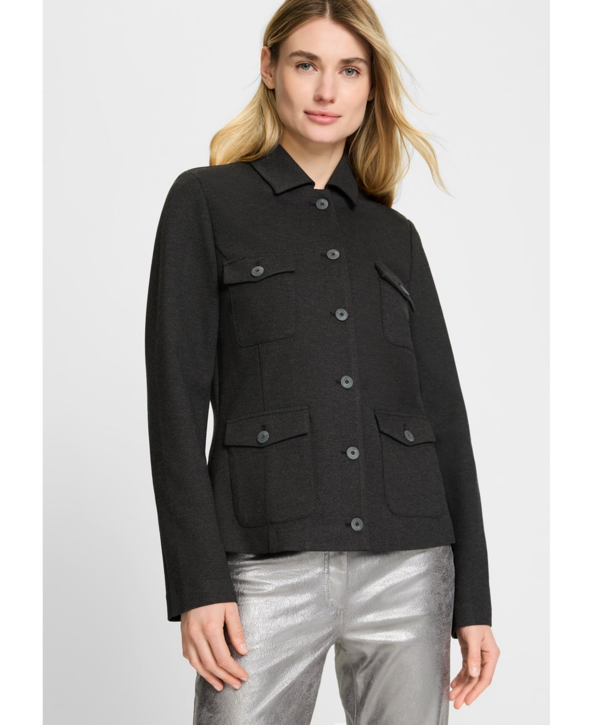 Click here for Olsen Womens Napoli Jersey Knit Jacket - Dark slat... prices