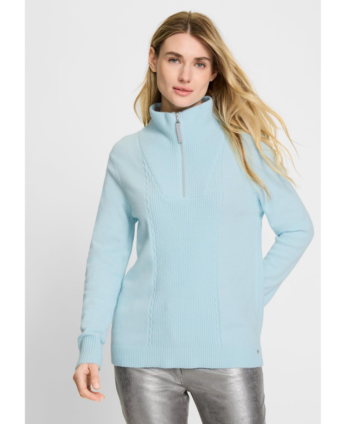 Click here for Olsen Womens 1/4 Zip Mock Neck Sweater - Satin blu... prices