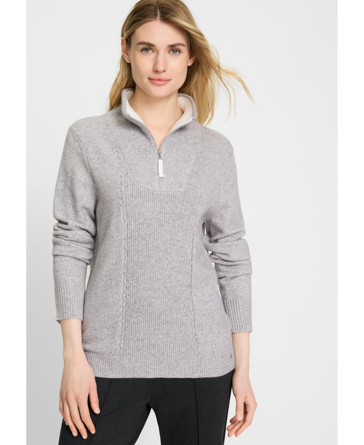 Click here for Olsen Womens 1/4 Zip Mock Neck Sweater - Misty gre... prices