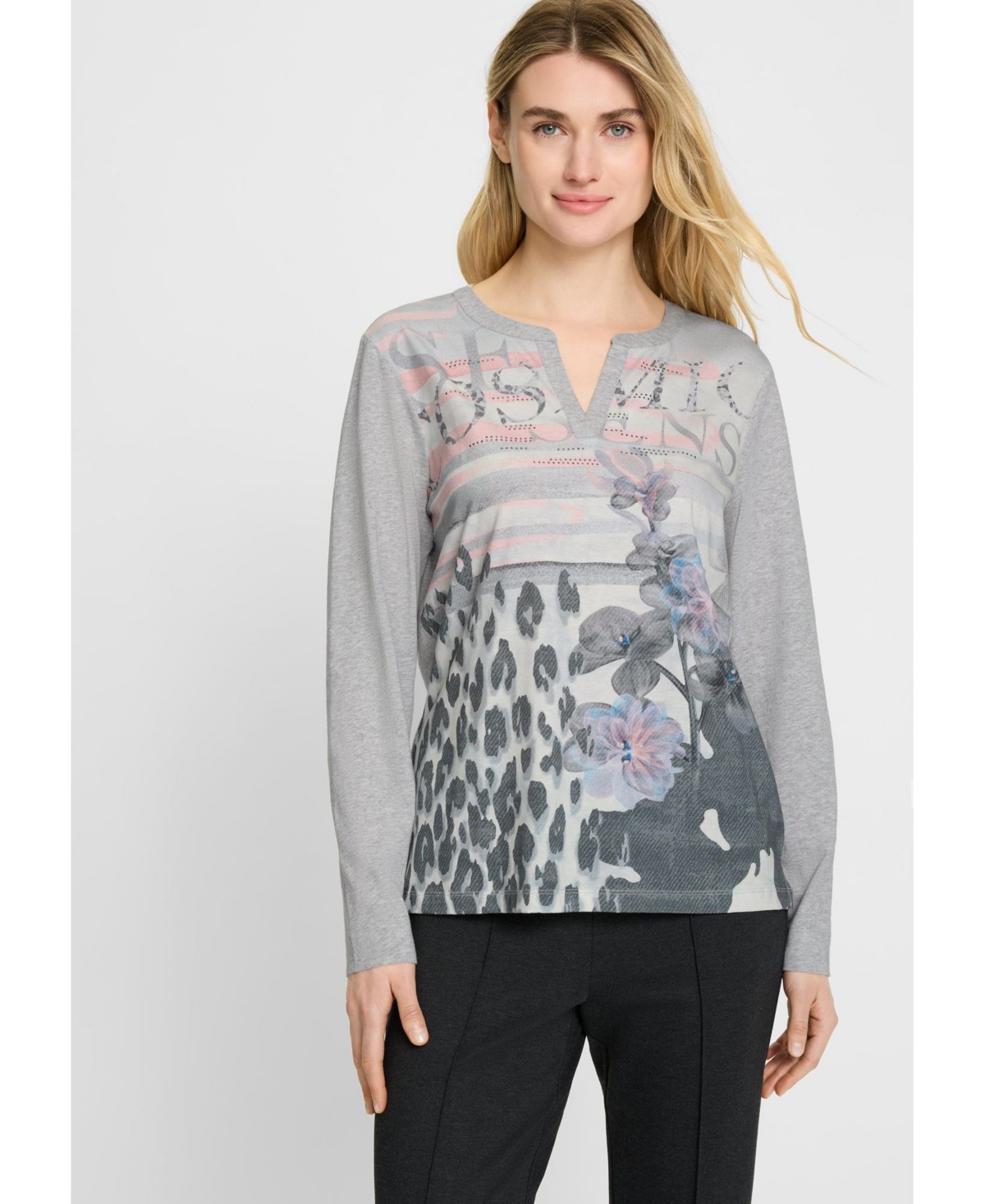 Click here for Olsen Womens Panneaux Print T-Shirt - Misty grey m... prices