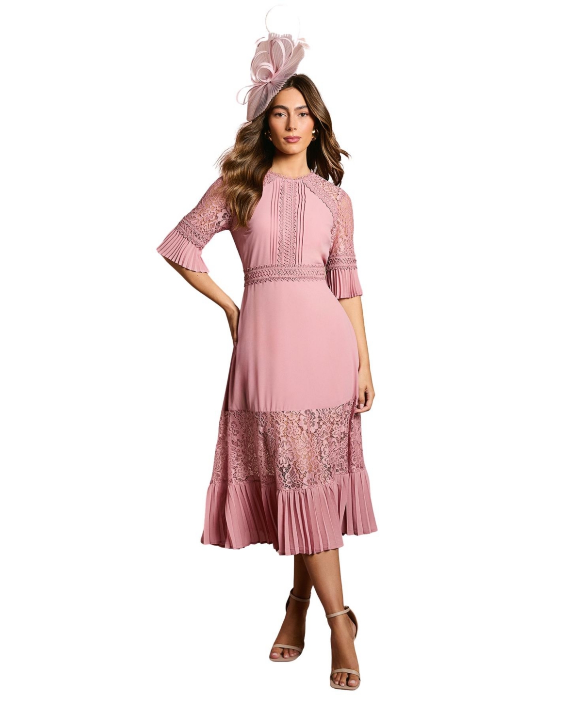 Click here for Coast Womens Lace Insert Midi Dress - Antique rose prices