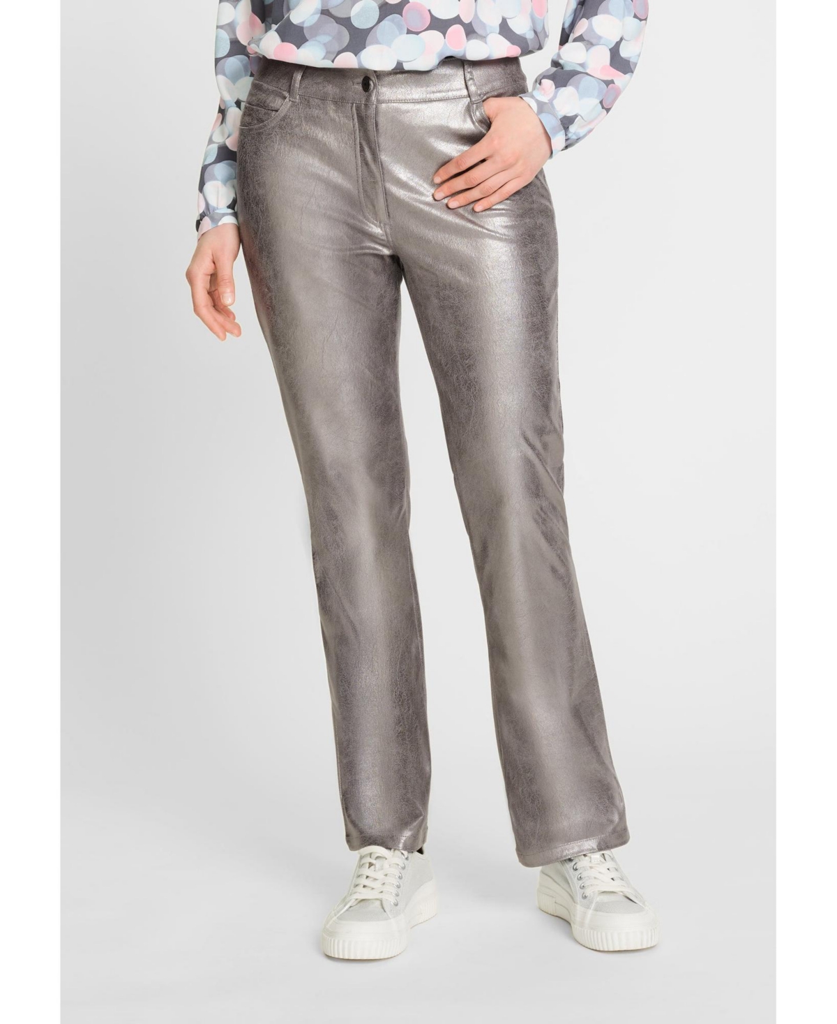 Click here for Olsen Womens Metallic Soft Leather Look Pant - Gre... prices