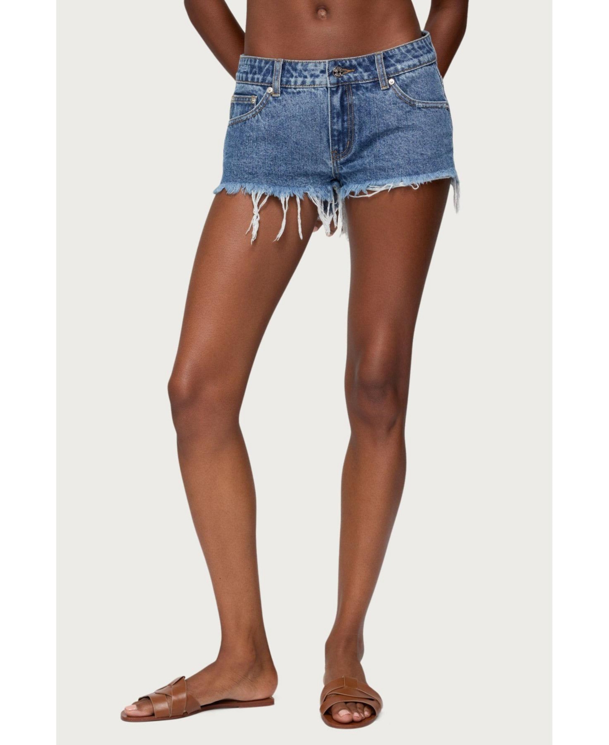 Click here for Edikted Womens Frayed Vintage Washed Denim Shorts... prices