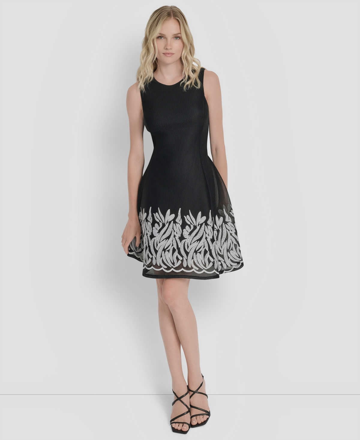 Click here for Dkny Embroidered Mesh Sleeveless Fit-and-flare Dre... prices
