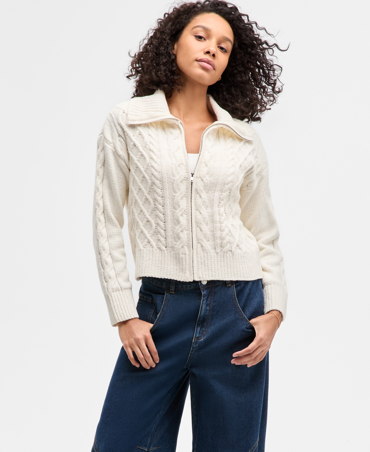 Click here for Hippie Rose Juniors Chenille Cable-Knit Collared F... prices