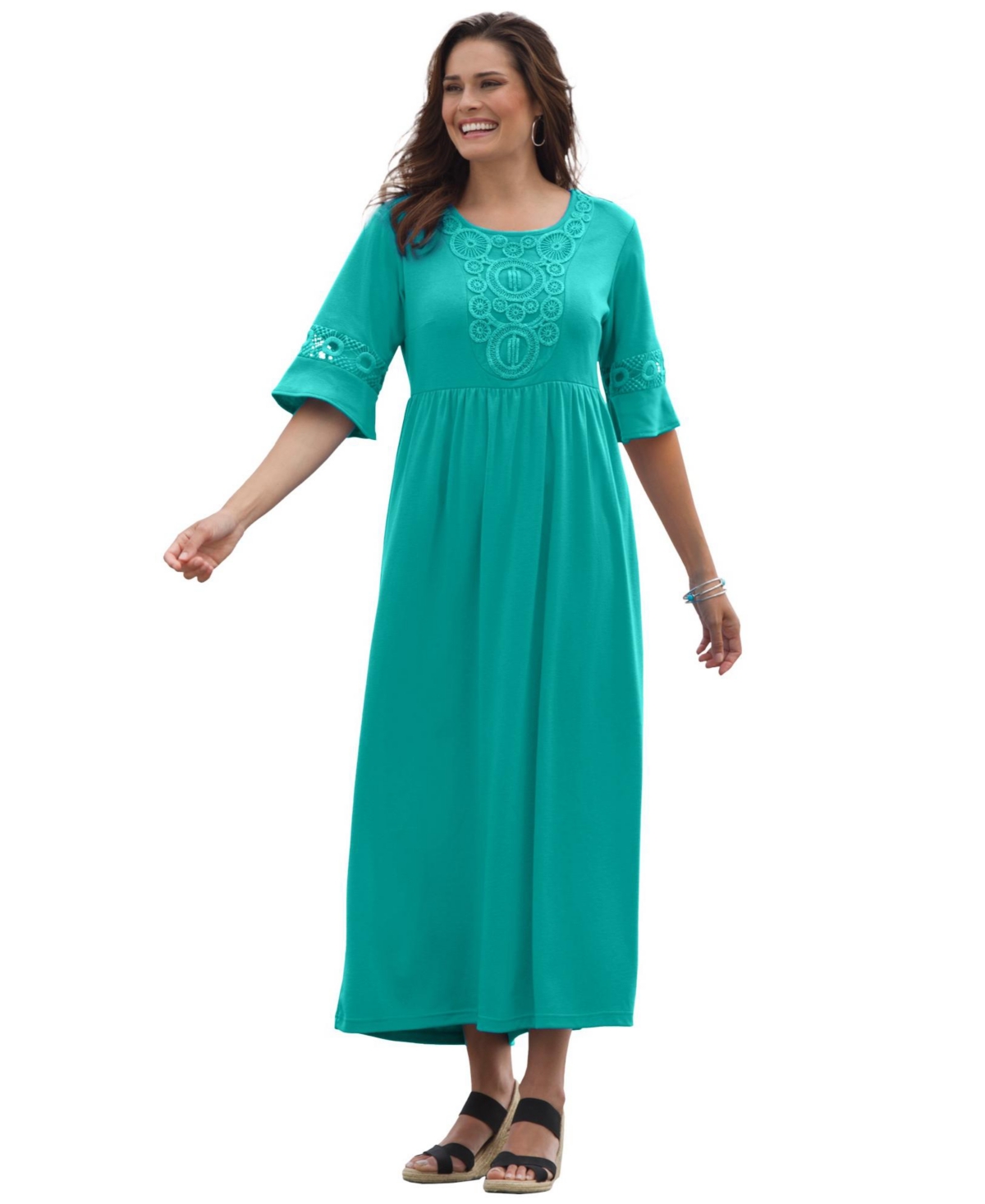 Click here for Woman Within Womens Within Crochet Trim Empire Kni... prices