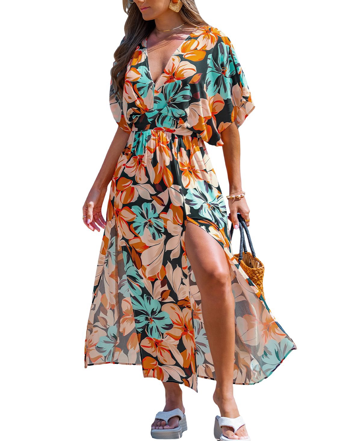 Click here for Cupshe Womens Coral Island Tropical Maxi Beach Dre... prices