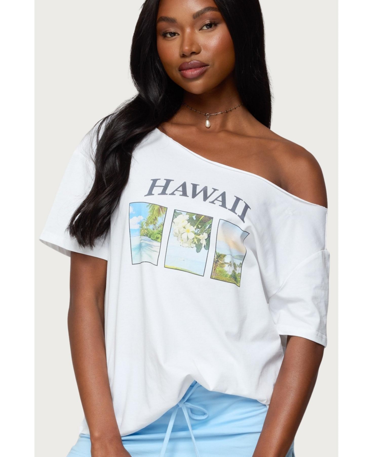 Click here for Edikted Womens Hawaiian Babe Off Shoulder T Shirt... prices