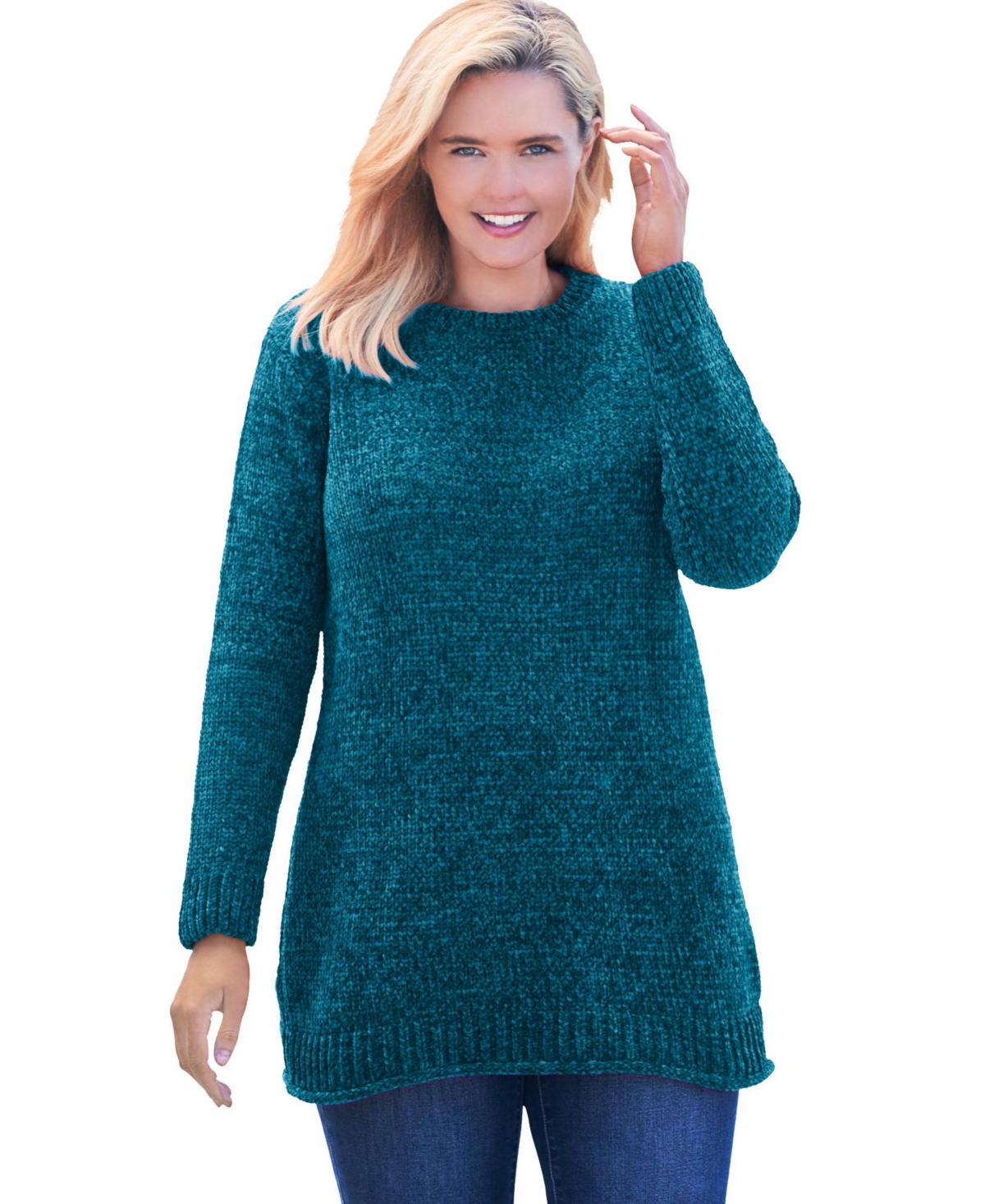 Click here for Woman Within Womens Plus Size Crewneck Chenille Sw... prices