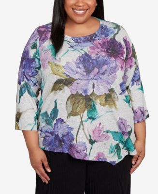 Alfred Dunner Plus Size Lake Champlain Asymmetrical Watercolor Flower ...