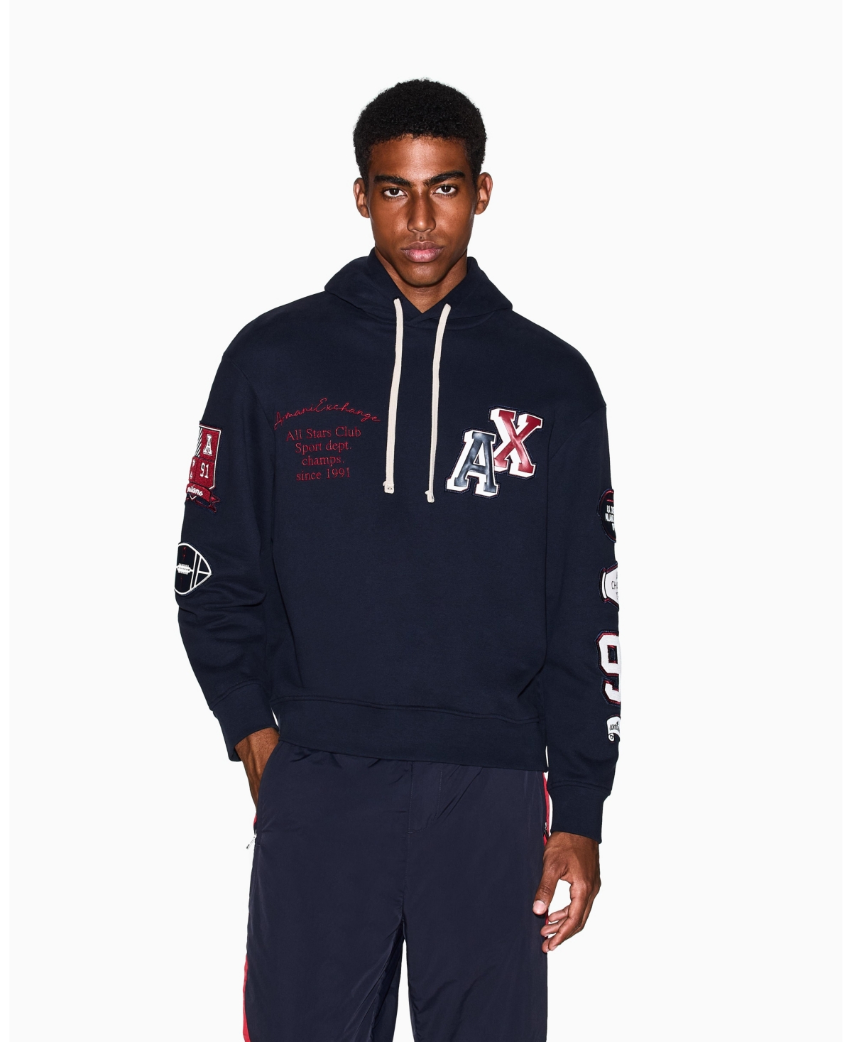 Click here for A|X Armani Exchange Mens Embroidered Multi Badge H... prices