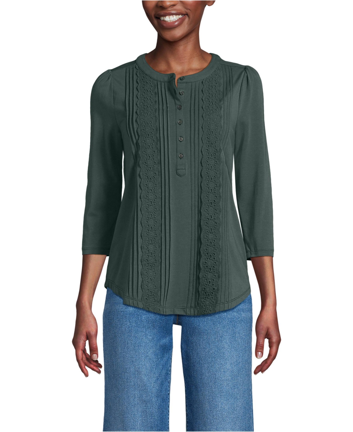 Click here for Lands End Womens 3/4 Sleeve Lightweight Jersey Emb... prices