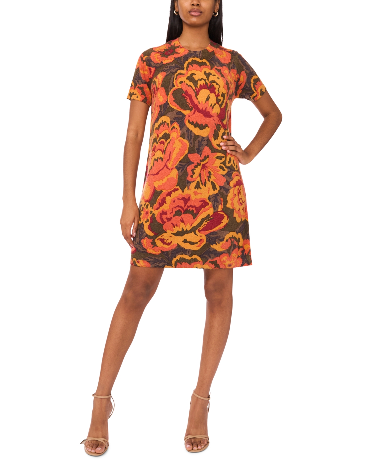 Click here for Msk Petite Short Sleeves Printed Sweater Shift Dre... prices