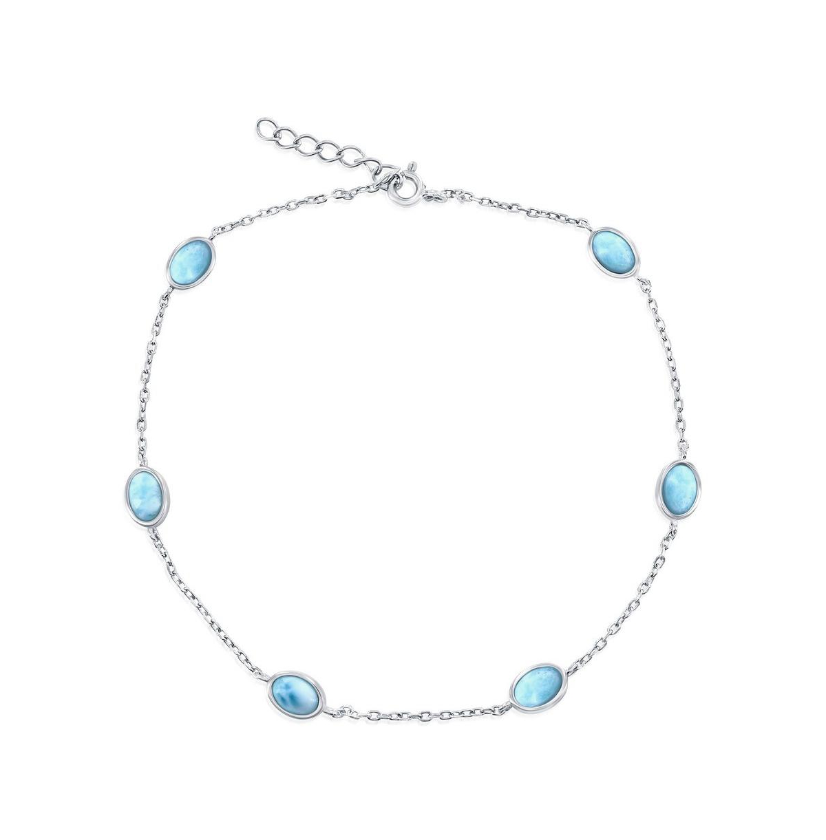 Click here for Sterling Silver  Oval Larimar Anklet - Blue prices