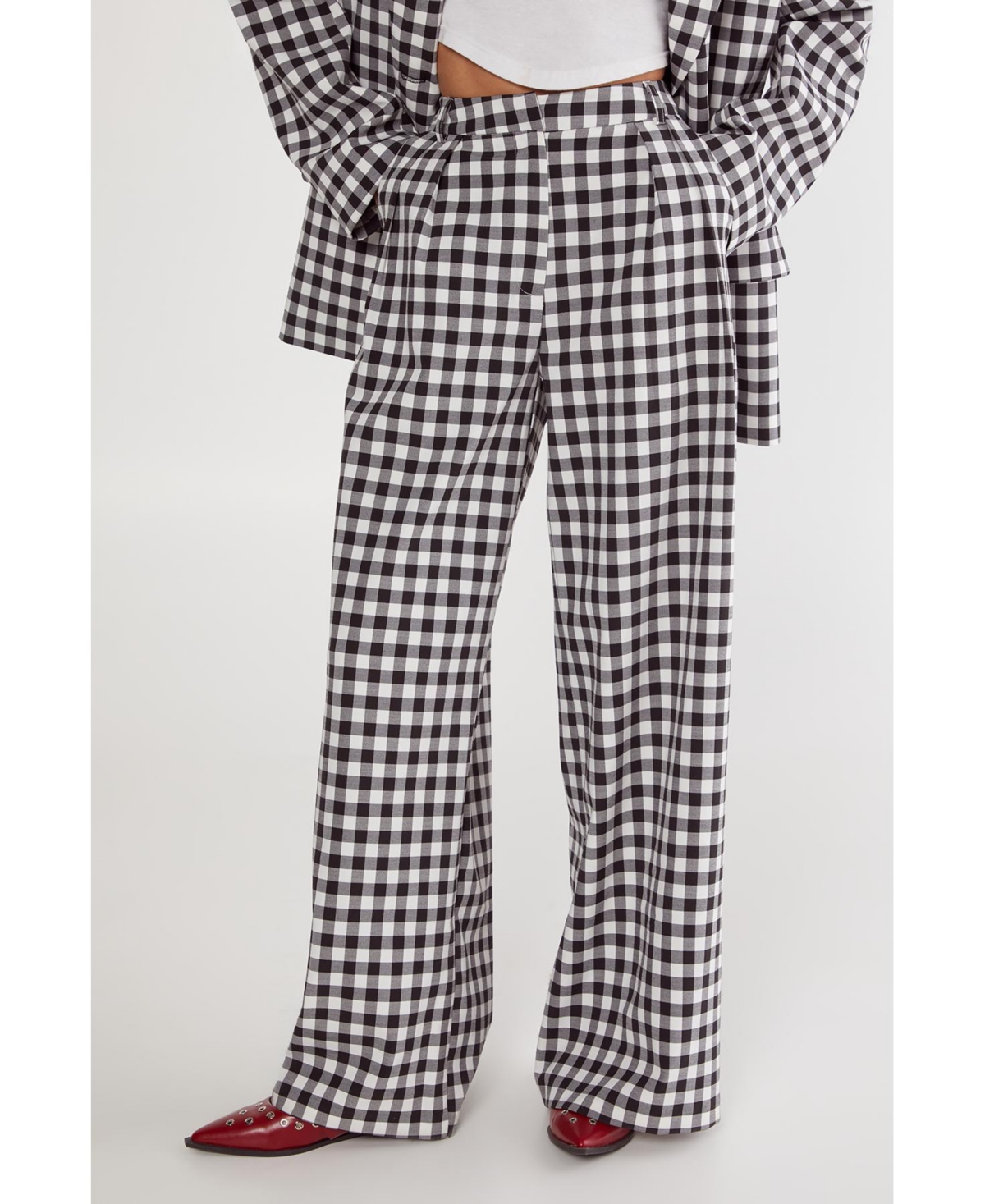 Click here for Nasty Gal Womens Gingham Tailored Wide Leg Pants -... prices