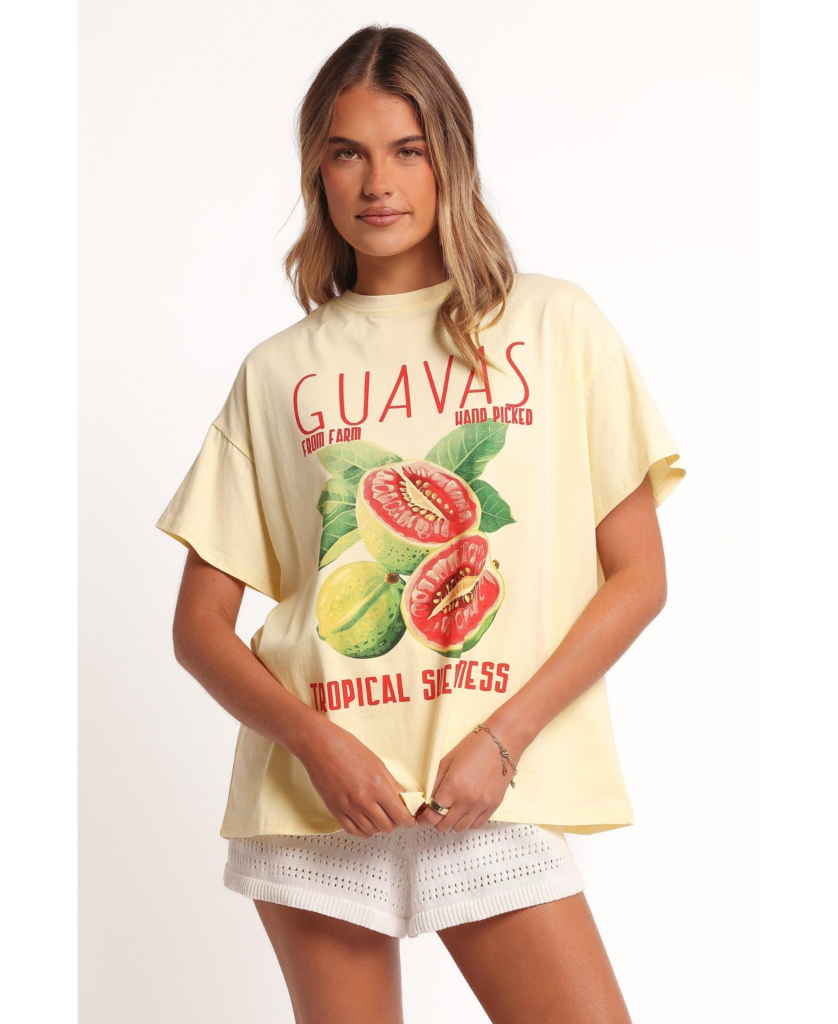 Click here for Petal and Pup Womens Guavas Graphic Tee - Pale yel... prices