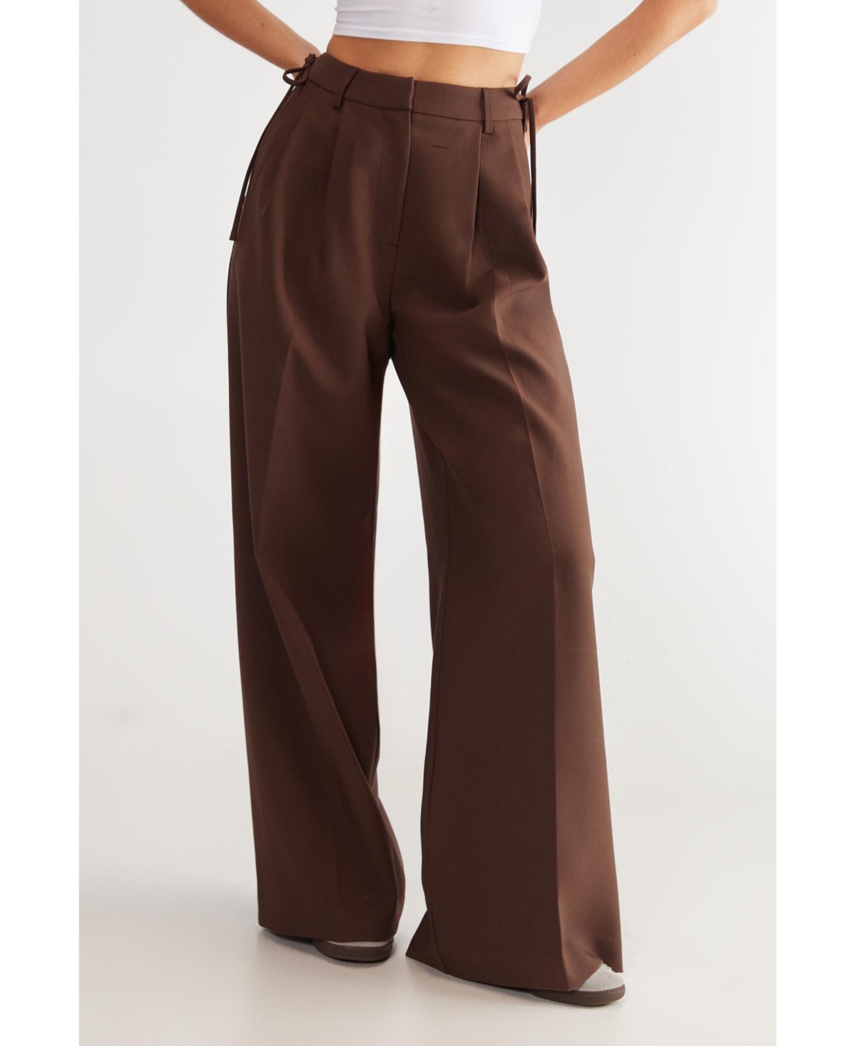 Nasty Gal Womens Premium Tailored Tie Detail Pants - Choc brown