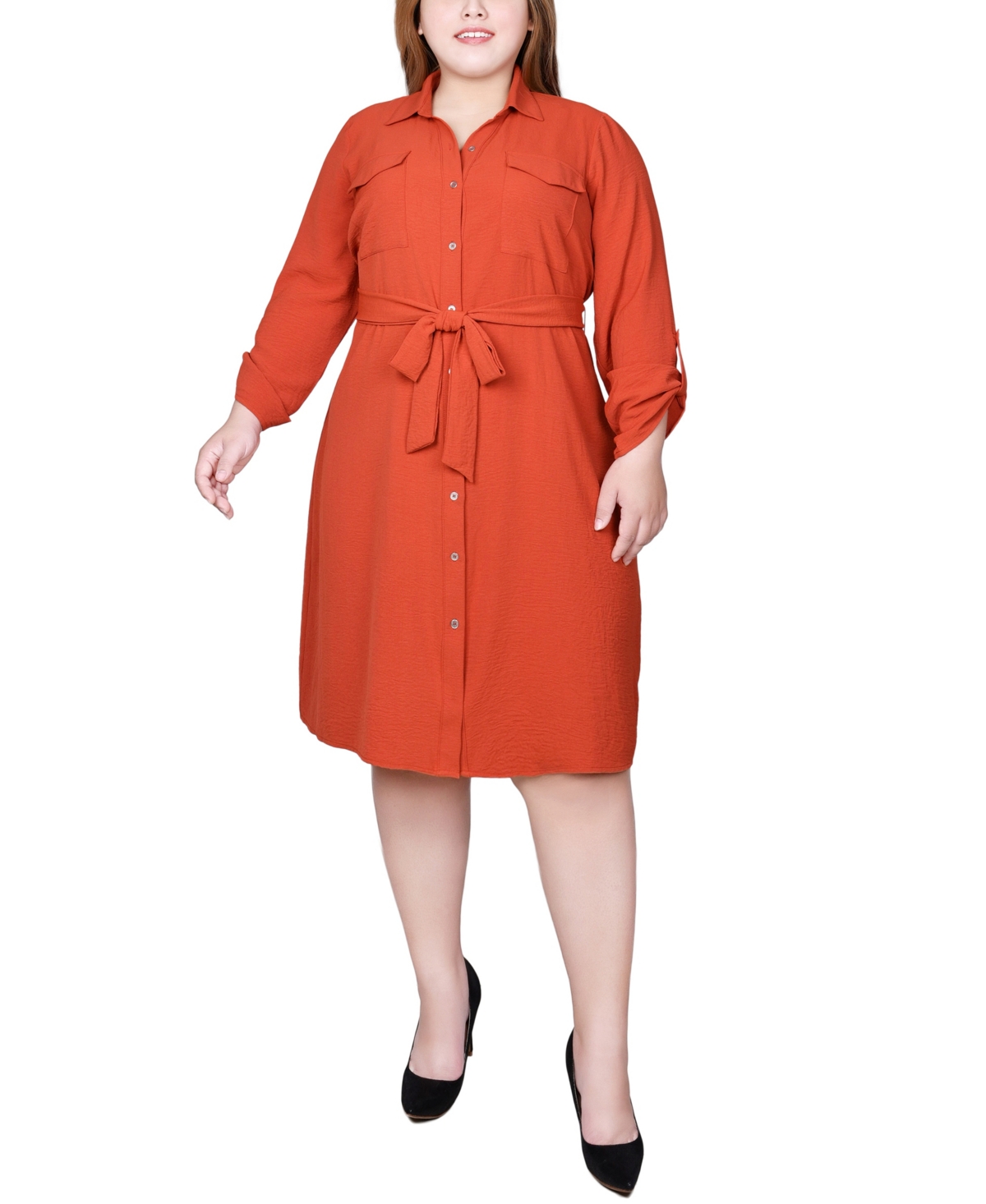 Click here for Ny Collection Plus Size Long Roll Tab Sleeve Shirt... prices