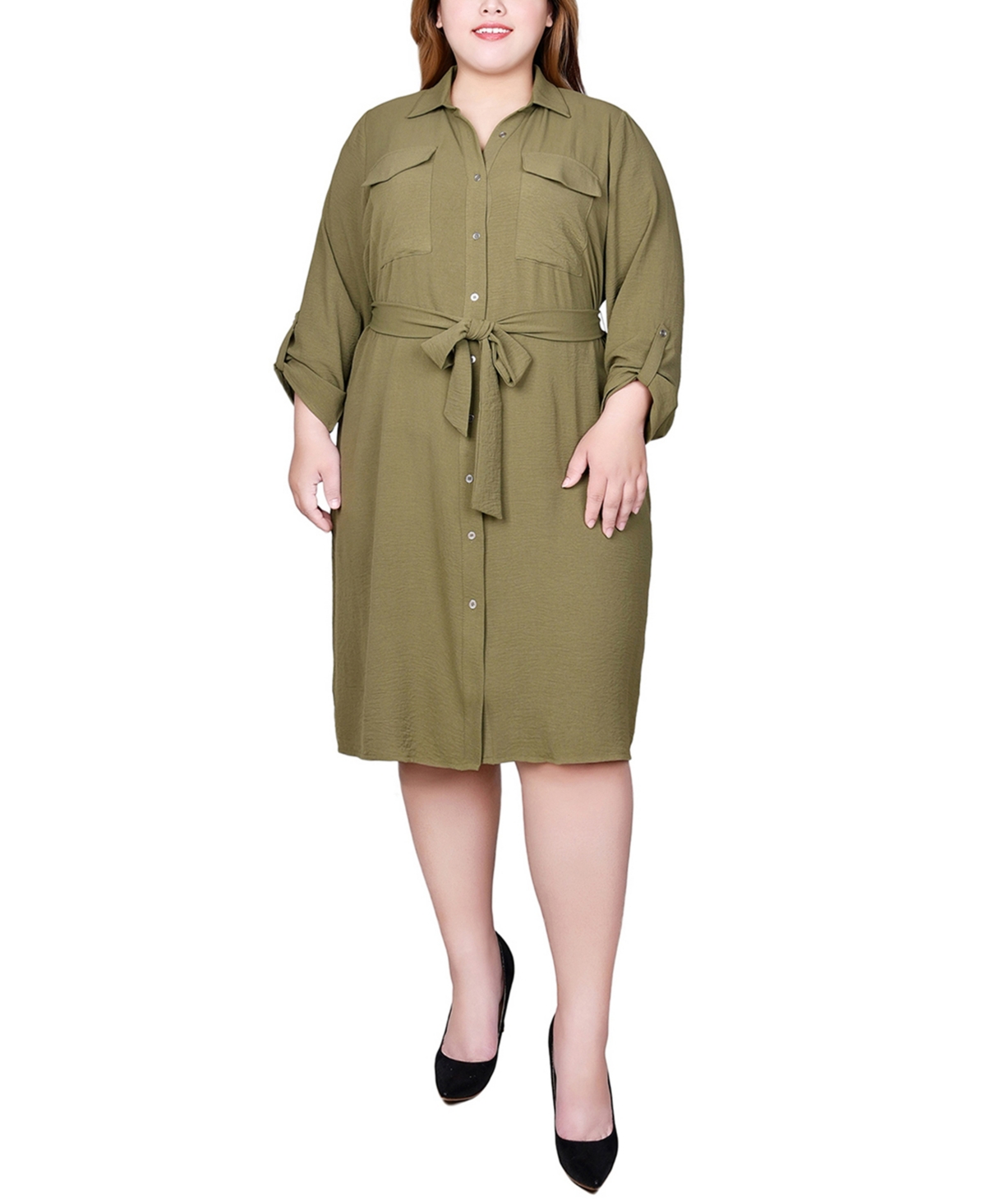Click here for Ny Collection Plus Size Long Roll Tab Sleeve Shirt... prices
