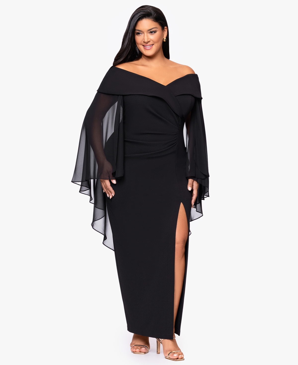 Click here for Xscape Plus-Size Long Caped Scuba Dress - Black prices