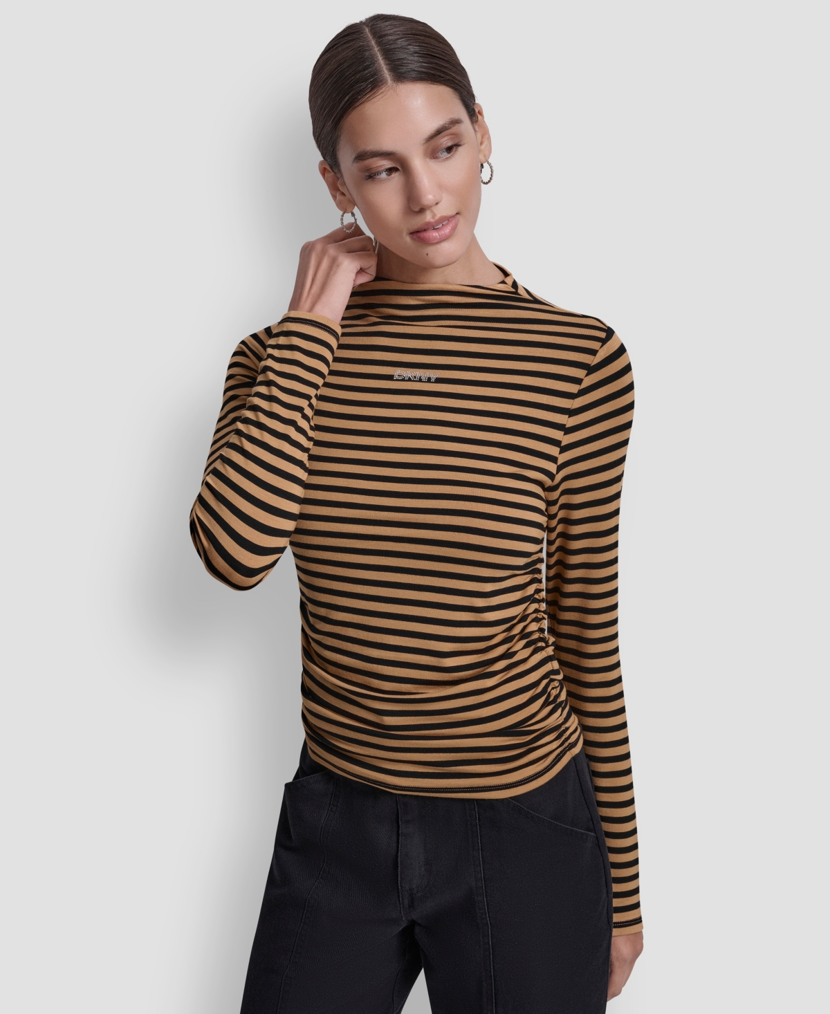 Click here for Dkny Jeans Womens Side Ruched High Neck Long Sleev... prices