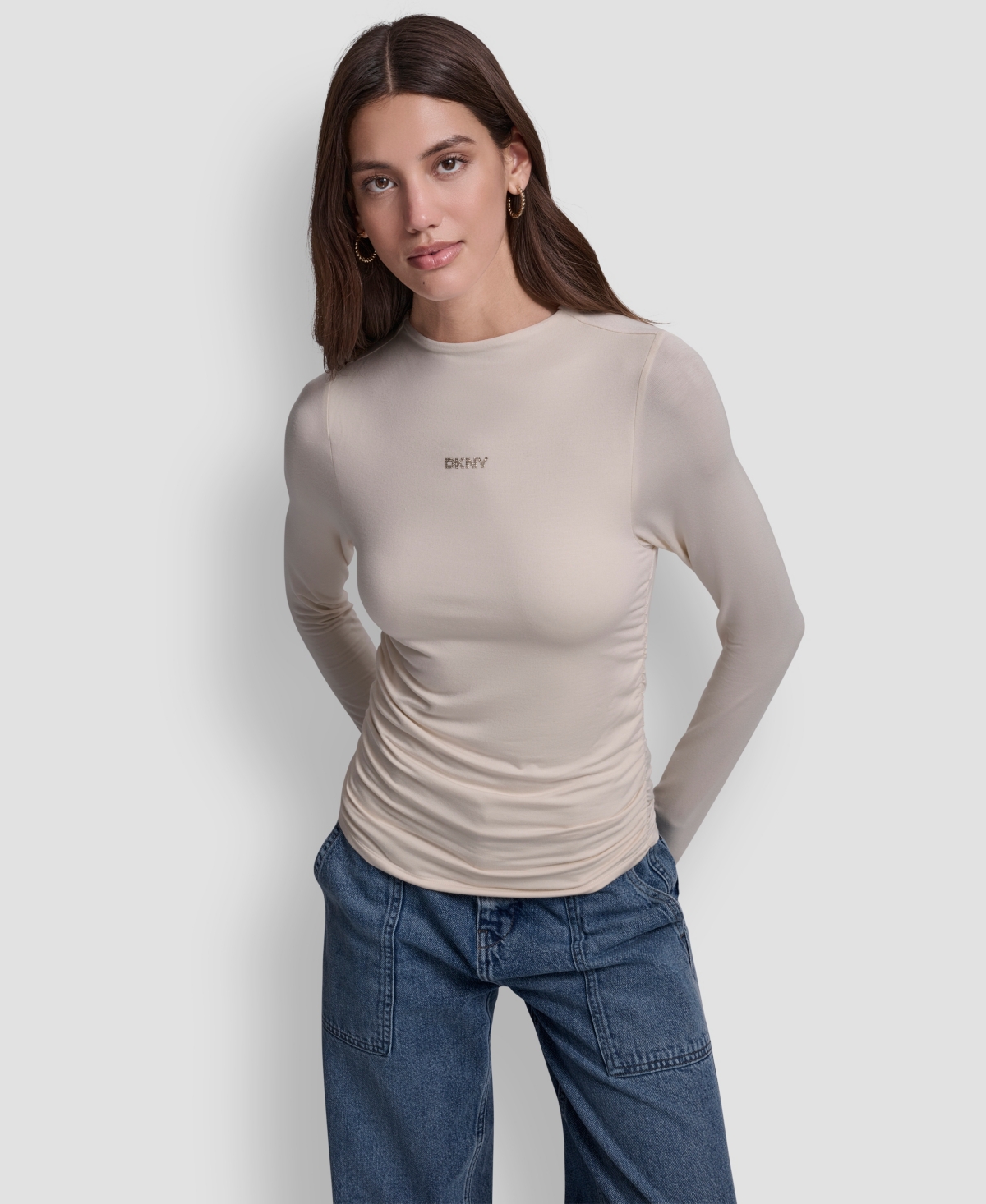 Click here for Dkny Jeans Womens Side Ruched High Neck Long Sleev... prices