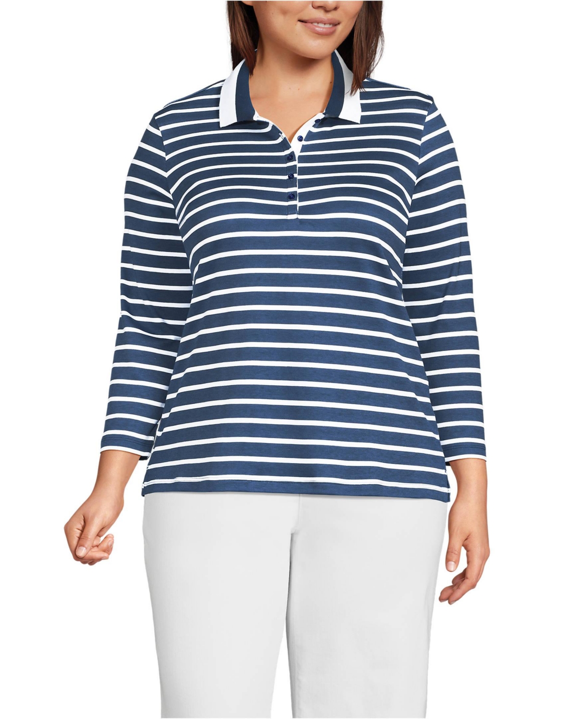 Click here for Lands End Plus Size Supima Cotton 3/4 Sleeve Polo... prices