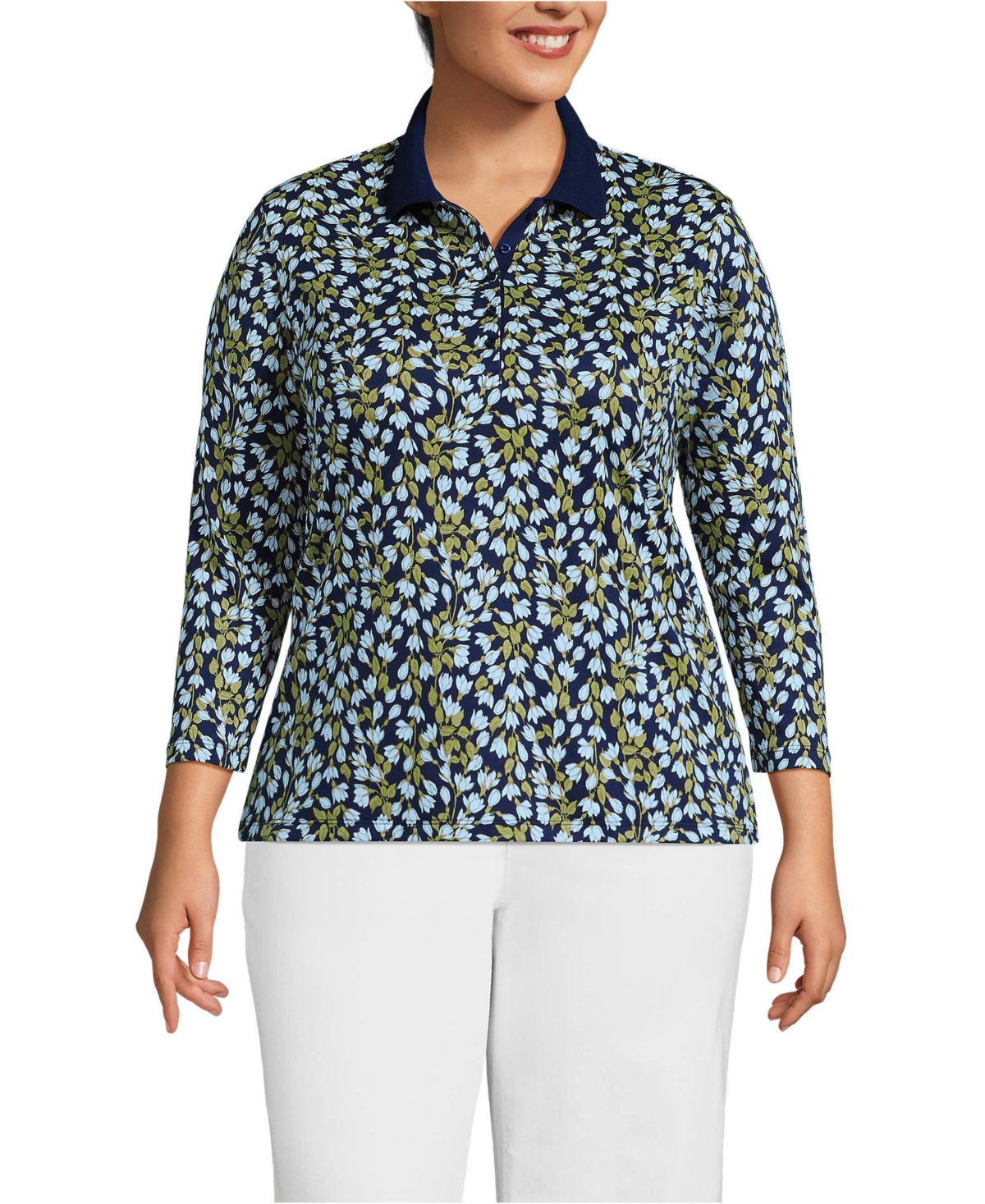 Click here for Lands End Plus Size Supima Cotton 3/4 Sleeve Polo... prices