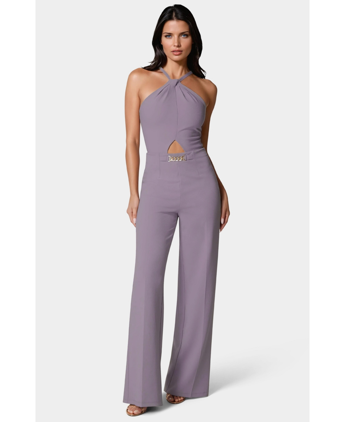 Bebe Womens Halter Palazzo Leg Jumpsuit - Purple ash