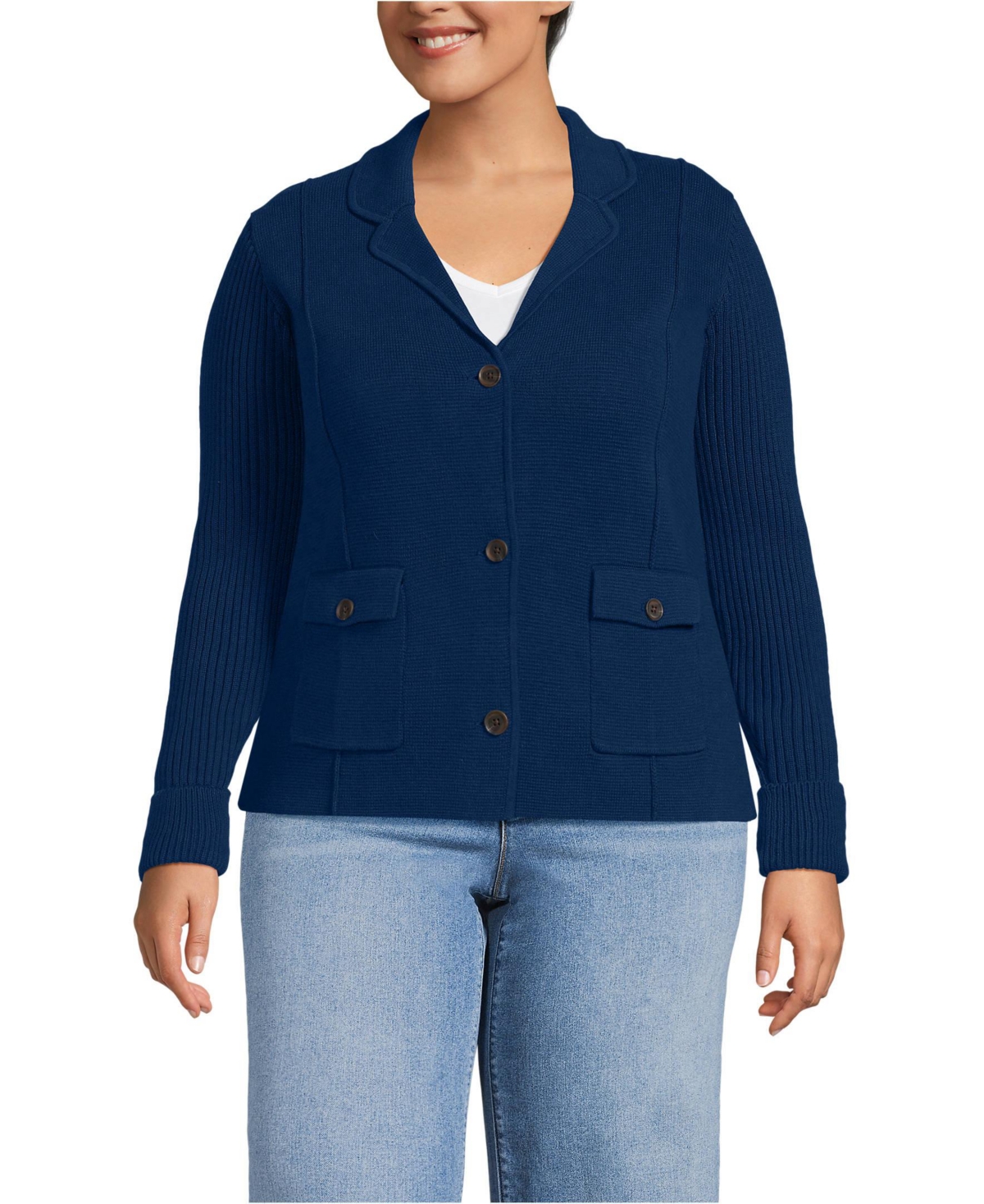 Click here for Lands End Womens Plus Size Drifter Ribbed Collared... prices