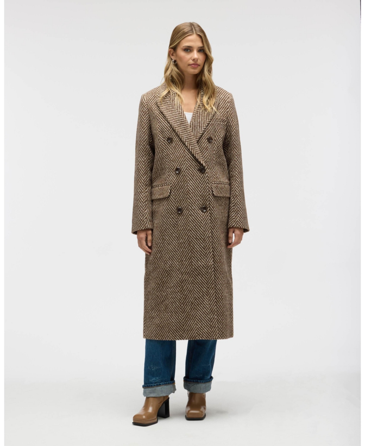 Click here for Nvlt Womens Chevron Long Coat - Chocolate prices