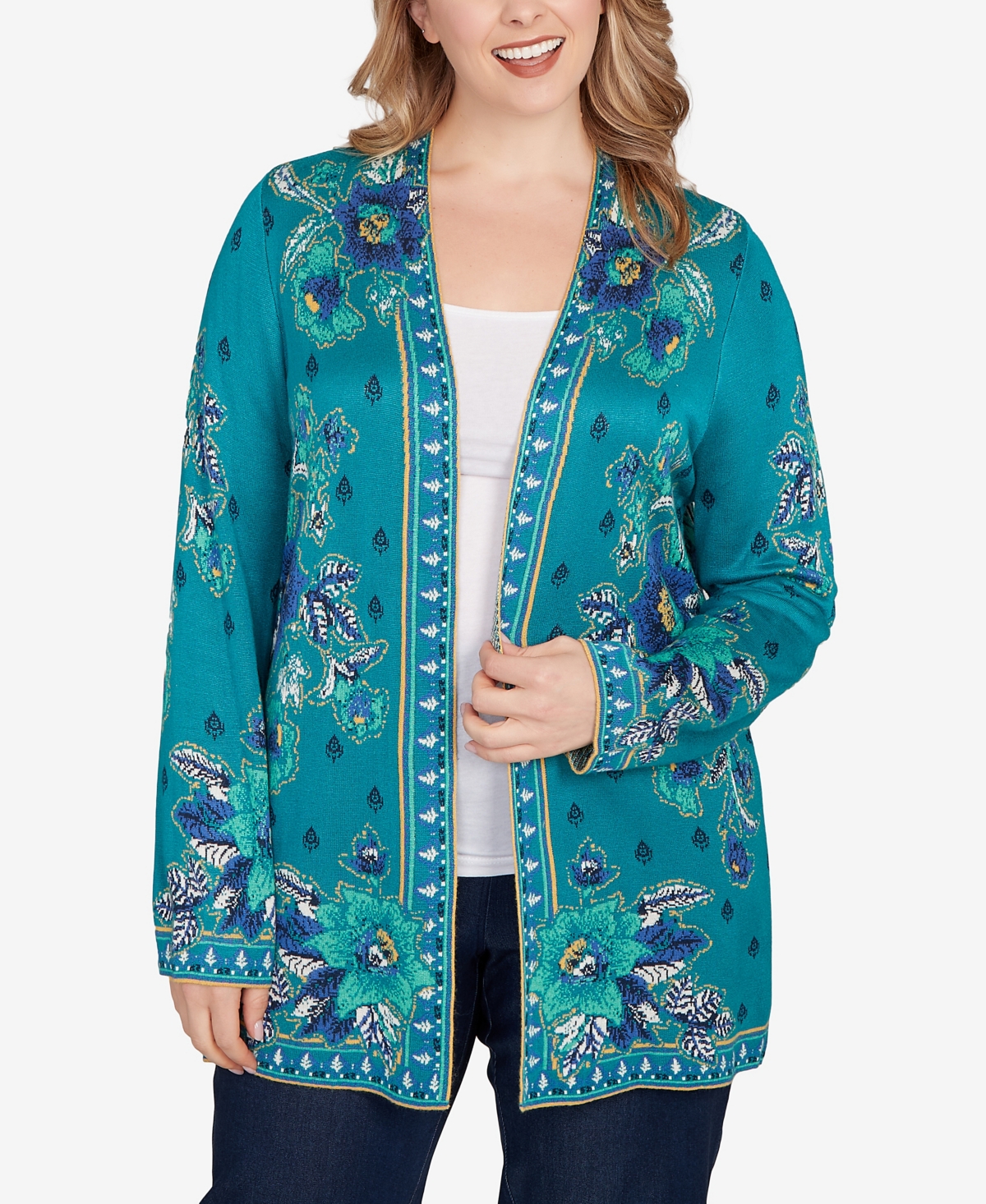 Click here for Ruby Rd. Plus Size Floral Open Front Cardigan Swea... prices