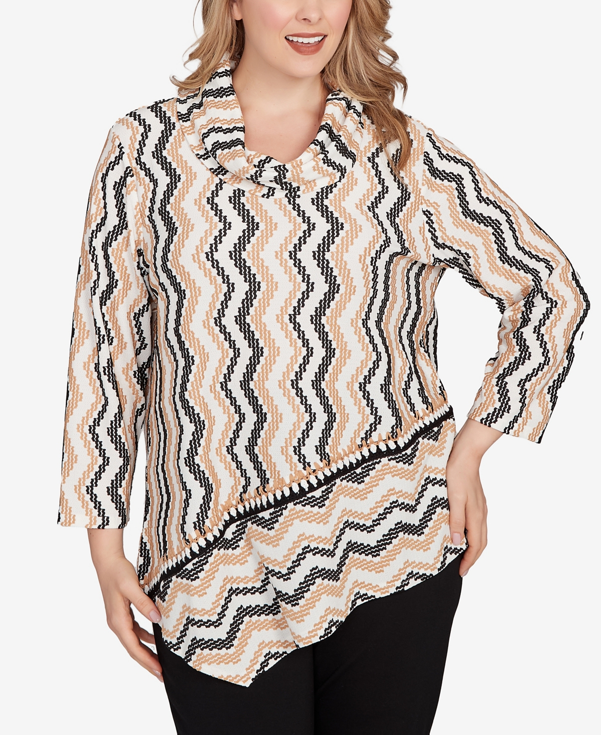Click here for Ruby Rd. Plus Size Cowl Neck Zig Zag Textured Knit... prices
