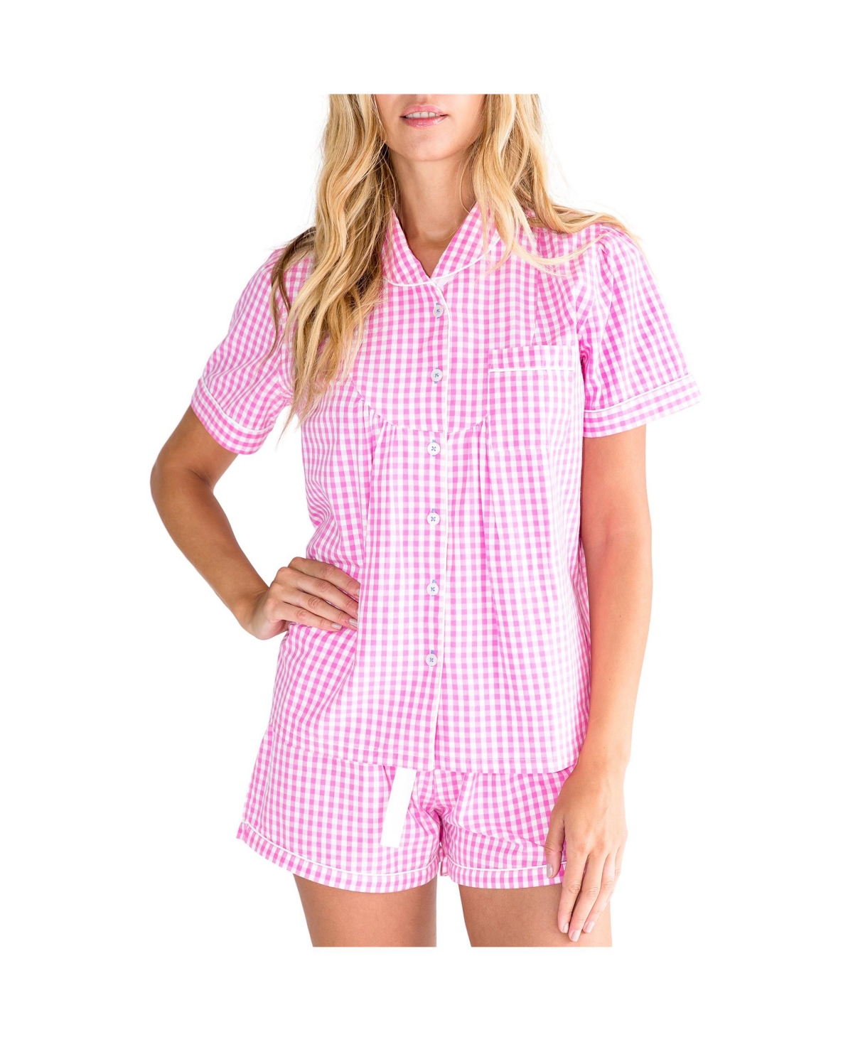 Click here for Sant and Abel Womens Hepburn Gingham Pink Short Pj... prices
