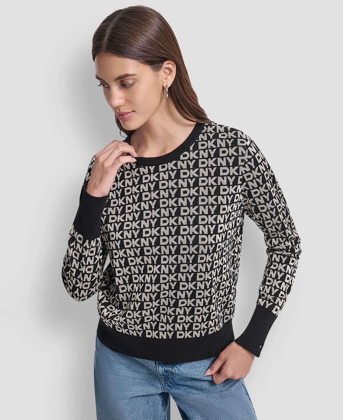 Click here for Dkny Jeans Petite Geometric Print Crewneck Sweater... prices