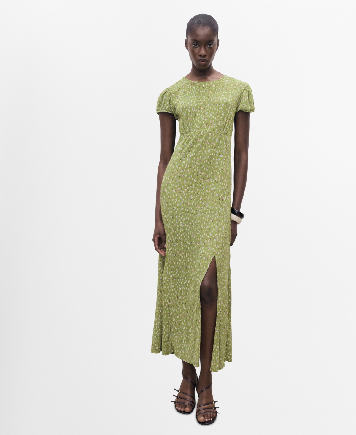 Click here for Mango Womens Floral-Print Pleated Dress - Green prices
