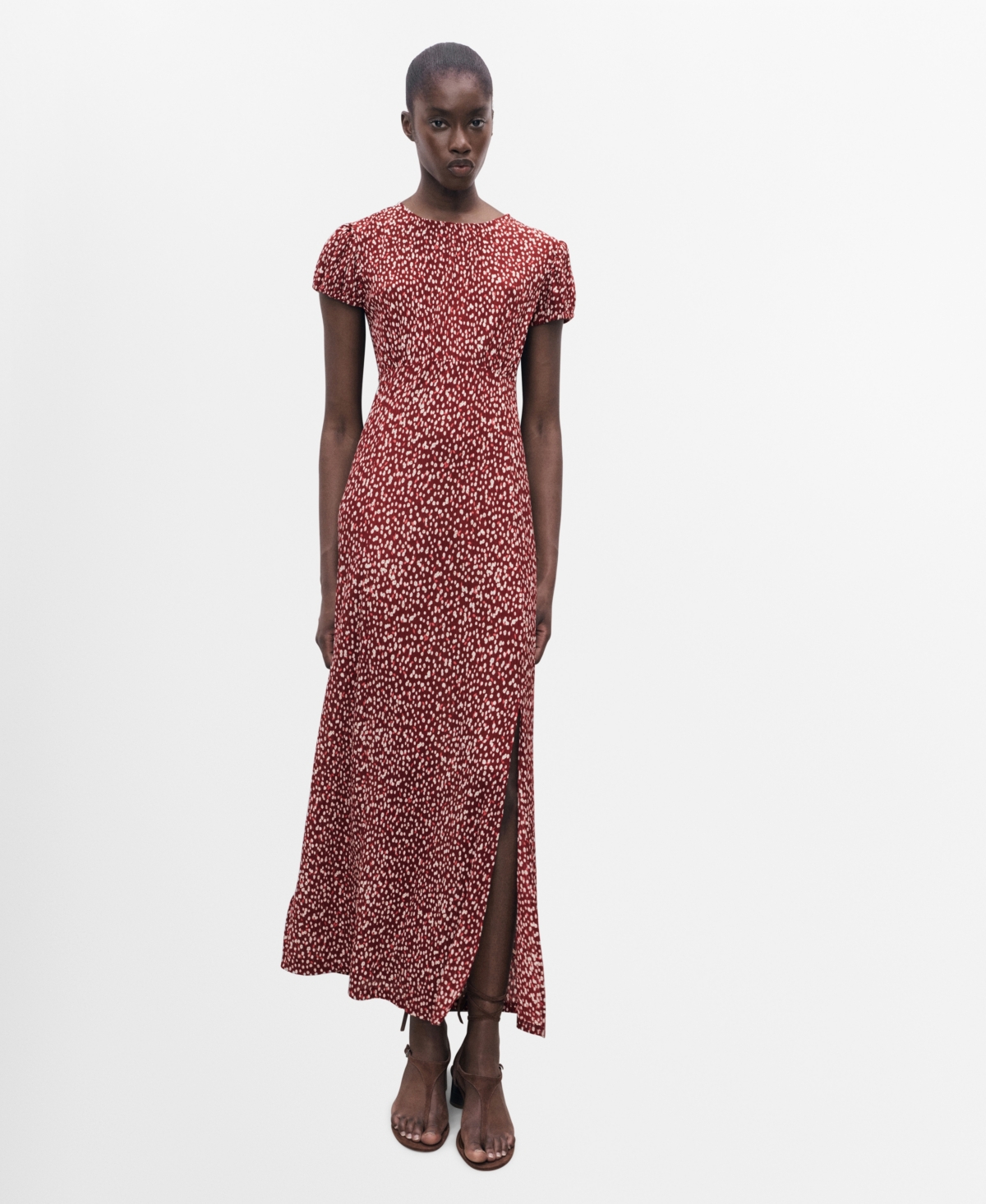 Click here for Mango Womens Floral-Print Pleated Dress - Burgundy prices