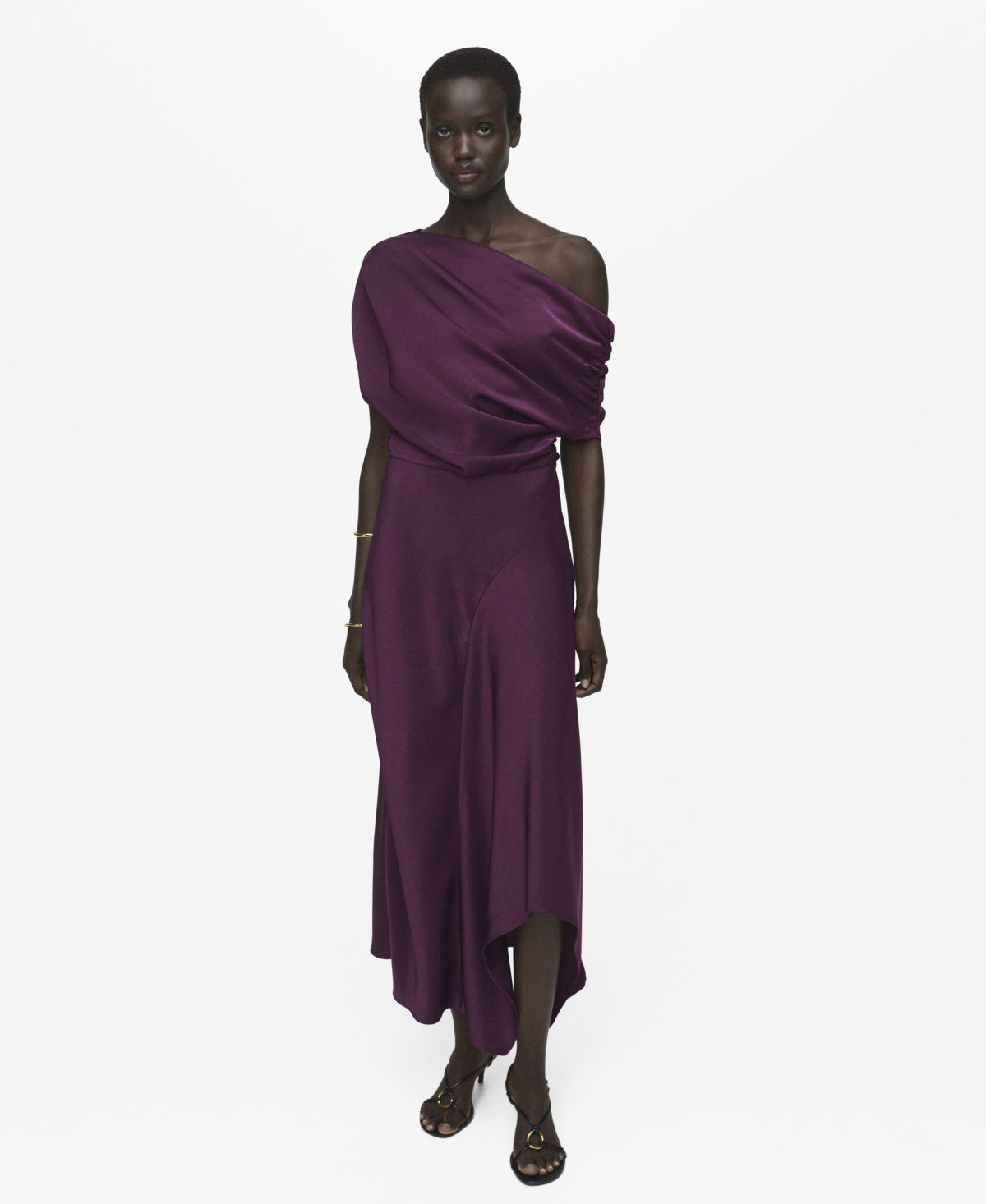 Click here for Mango Womens Asymmetrical Satin Dress - Purple prices