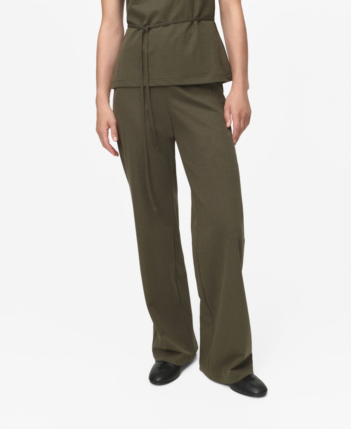 Click here for Mango Womens Elastic Waist Straight-Fit Pants - Kh... prices