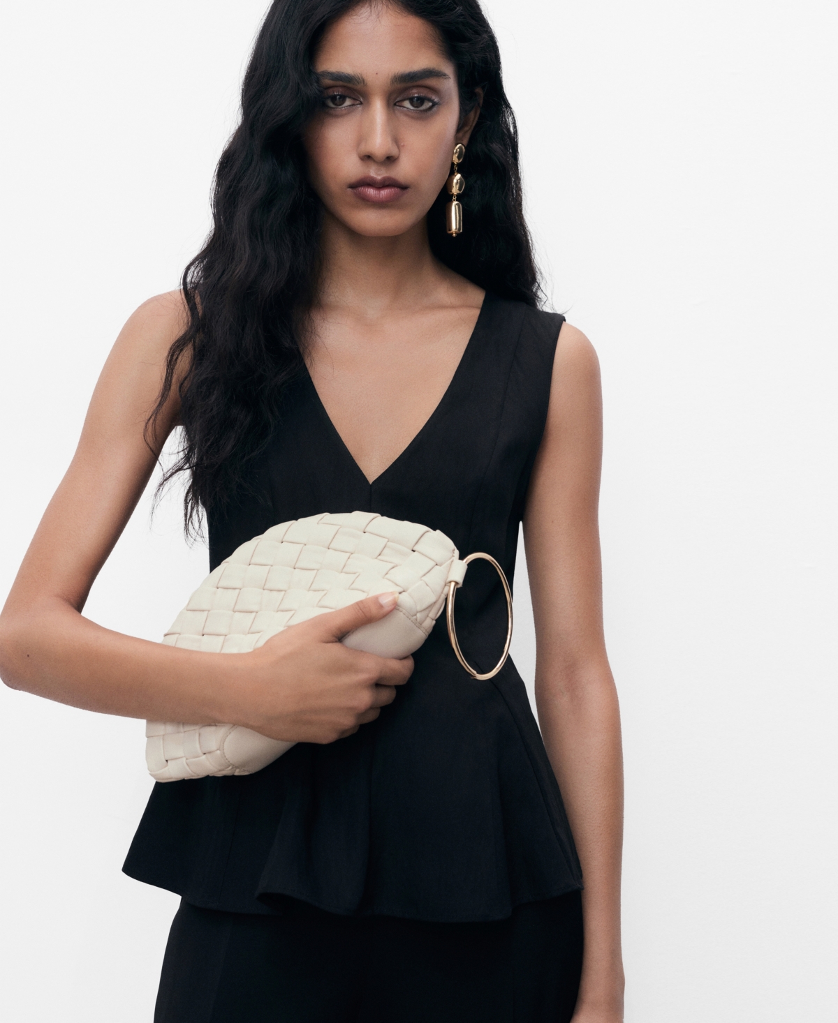 Click here for Mango Womens Lyocell Peplum Top - Black prices